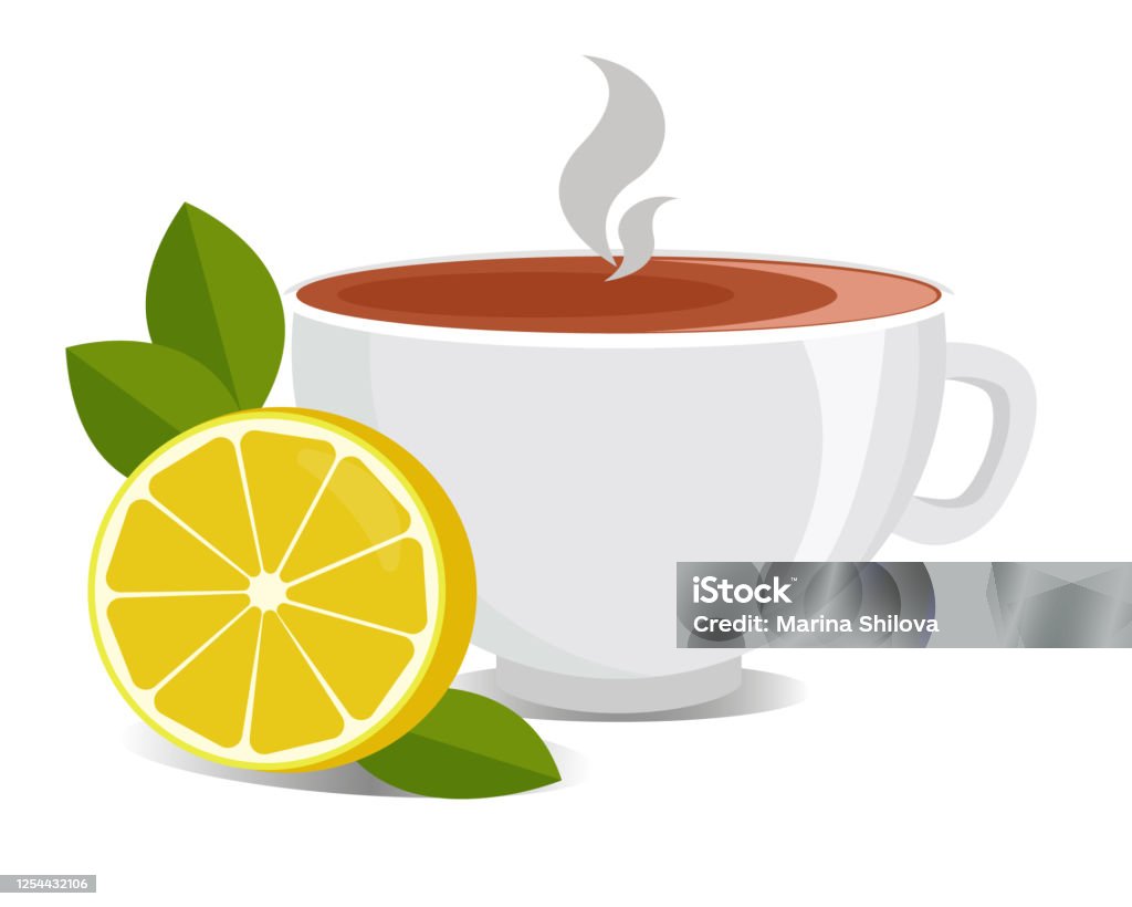 Tasse Tee Mit Zitrone Isoliert Auf Weißem Hintergrund Element Für
