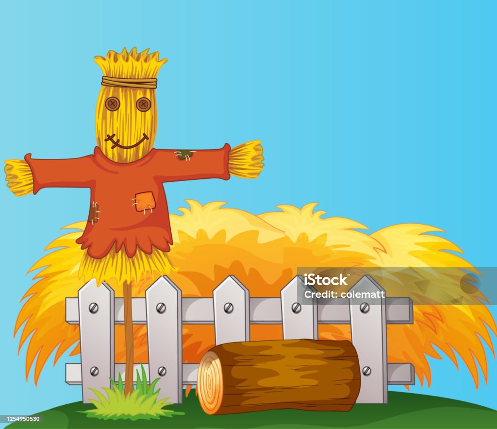 Gaya Kartun Orangorangan Sawah Dan Jerami Ilustrasi Stok Unduh Gambar