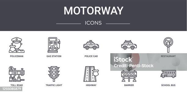 Ilustración De Conjunto De Iconos De Línea De Concepto De Autopista Contiene Iconos Utilizables