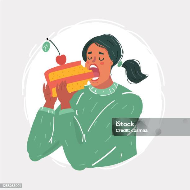 Black Woman Taking A Huge Bite Out Of A Fancy Dessert Stock Illustration Download Image Now