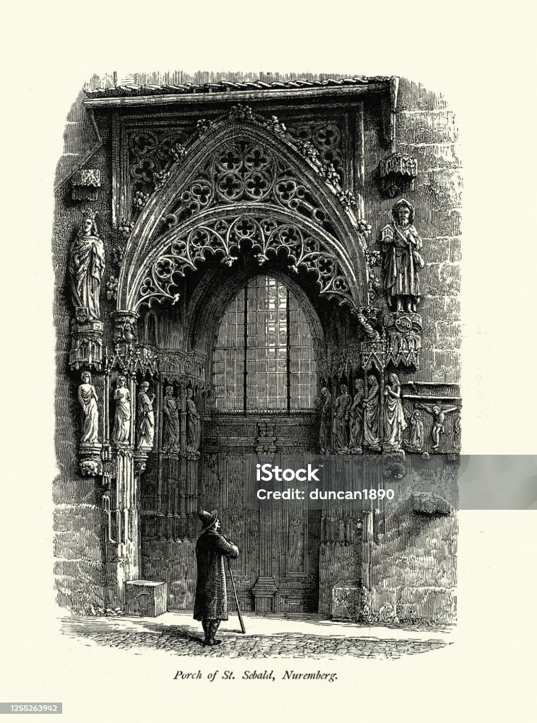 Medieval Porch Of St Sebald Nuremberg Germany 19th Century Stock