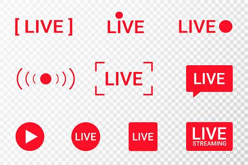 Ensemble Dicônes De Diffusion En Direct Symboles Rouges Et Boutons De