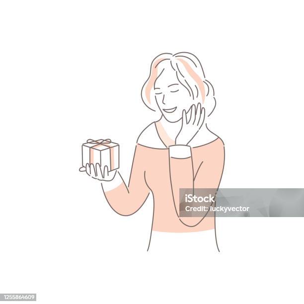 Wanita Imut Memegang Kotak Hadiah Yang Diikat Dengan Pita Terisolasi Di ... Wanita Imut Memegang Kotak Hadiah Yang Diikat Dengan Pita Terisolasi Di ...