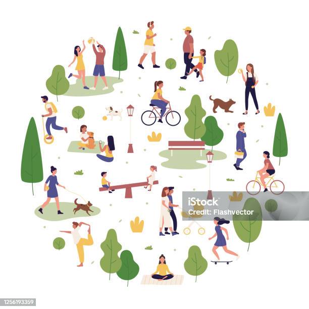 Illustration Vectorielle Dactivité De Parc Dété Les Personnes Actives