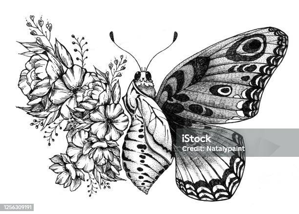 Vetores De Desenho De Tatuagem De Borboleta Com Flores Nascimento De
