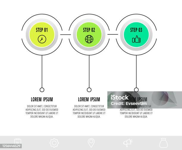 Melingkar Infografis Dengan 3 Langkah Bagian Ikon Template Vektor Datar
