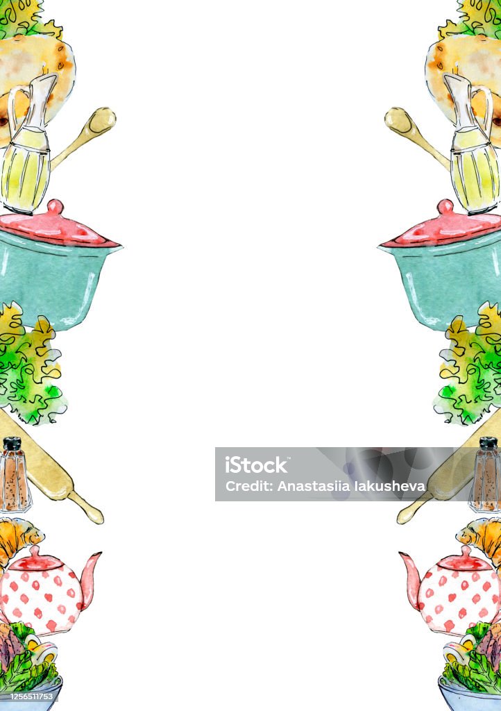 Watercolor Hand Drawn Cooking Border Stock Illustration - Download ... Watercolor Hand Drawn Cooking Border Stock Illustration - Download ...