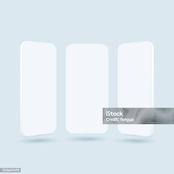 Tiga Smartphone Mockup Vektor Template Ponsel Tanah Liat Trendi Dengan