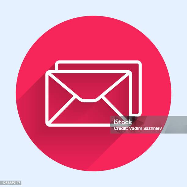 Icône Enveloppe De Ligne Blanche Isolée Avec Lombre Longue Symbole De