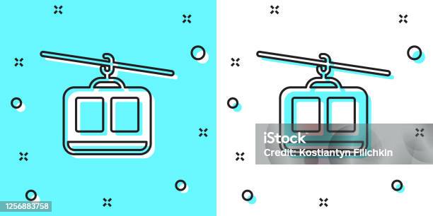 Icône De Téléphérique De Ligne Noire Isolée Sur Le Fond Vert Et Blanc