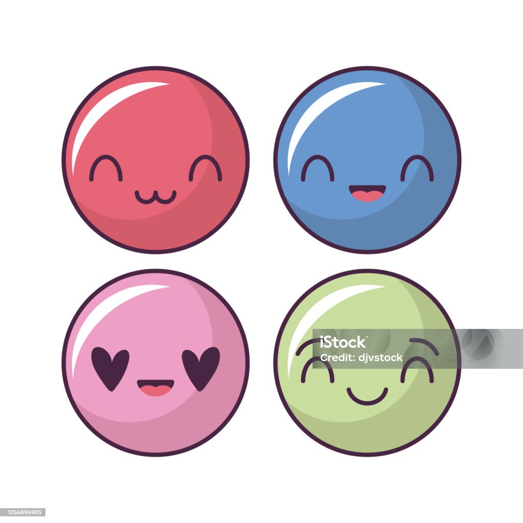 Ensemble Dicônes Avec Des Cercles Dexpression Style Kawaii Émoticône