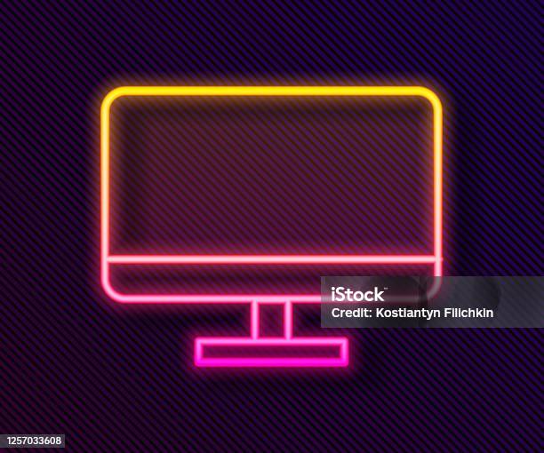 Glowing Neon Line Ikon Layar Monitor Komputer Terisolasi Pada Latar