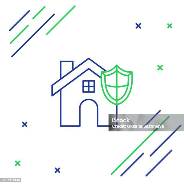 Line House Dengan Ikon Perisai Terisolasi Pada Latar Belakang Putih