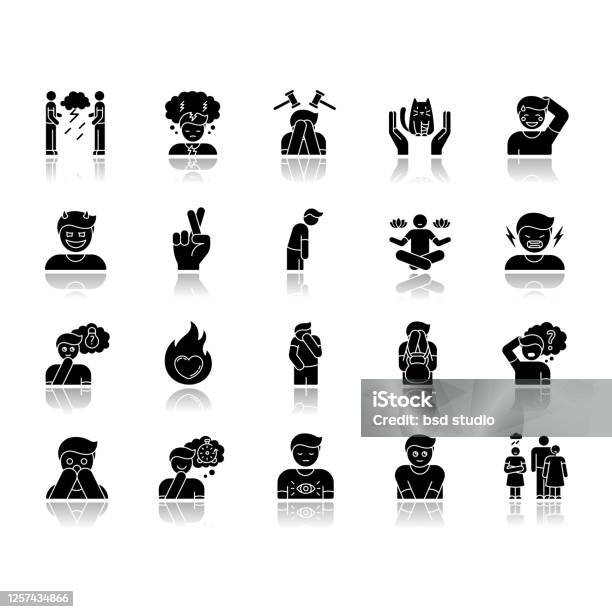 Les Sentiments Humains Laissent Tomber Lombre Noir Icônes Glyphe