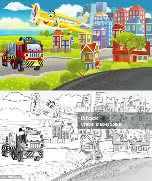 Adegan Kartun Dengan Sketsa Tengah Kota Dengan Mobil Yang Dikendarai ... Adegan Kartun Dengan Sketsa Tengah Kota Dengan Mobil Yang Dikendarai ...