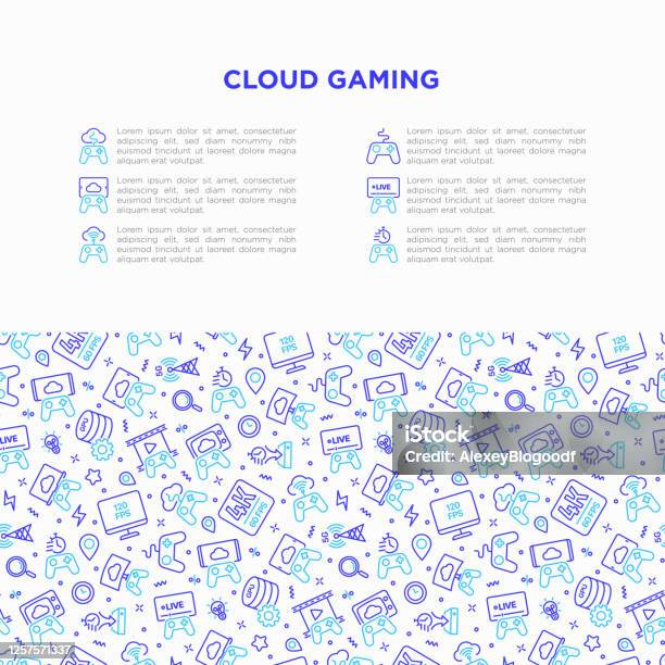 Konsep Cloud Gaming Dengan Ikon Garis Tipis Bermain Di Laptop 120 Fps