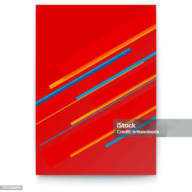 Spanduk Merah Abstrak Dengan Pola Garis Warna Yang Berbeda Poster Vektor 3d Ilustrasi Stok