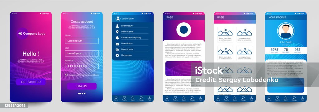 Desain Aplikasi Seluler Ui Ux Gui Set Layar Pendaftaran Pengguna Dengan