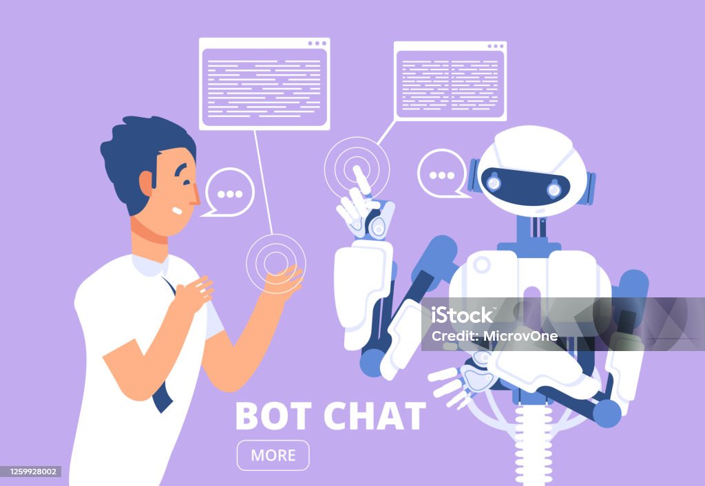 Konsep Chatbot Pria Mengobrol Dengan Bot Obrolan Ilustrasi Vektor ... Konsep Chatbot Pria Mengobrol Dengan Bot Obrolan Ilustrasi Vektor ...