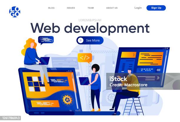 Konsep Templat Desain Halaman Web Datar Modern Dari Pengembangan Web