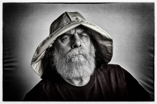 Free picture: Line art sepia portrait of old man with beard drawing sketch