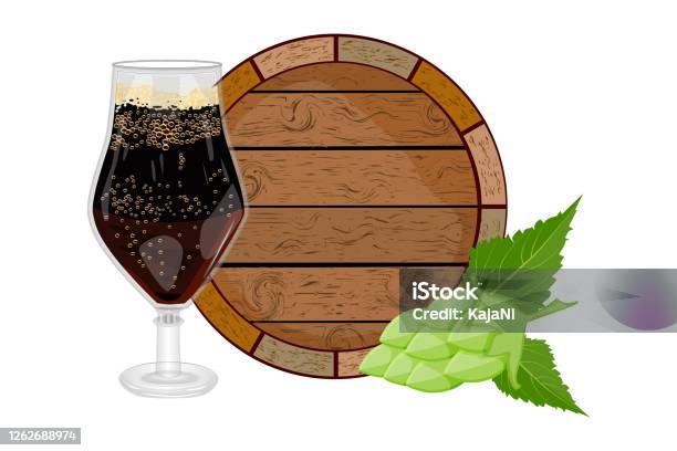 Glas Donker Bier Houten Vat En Hop Die Op Witte Achtergrond Wordt