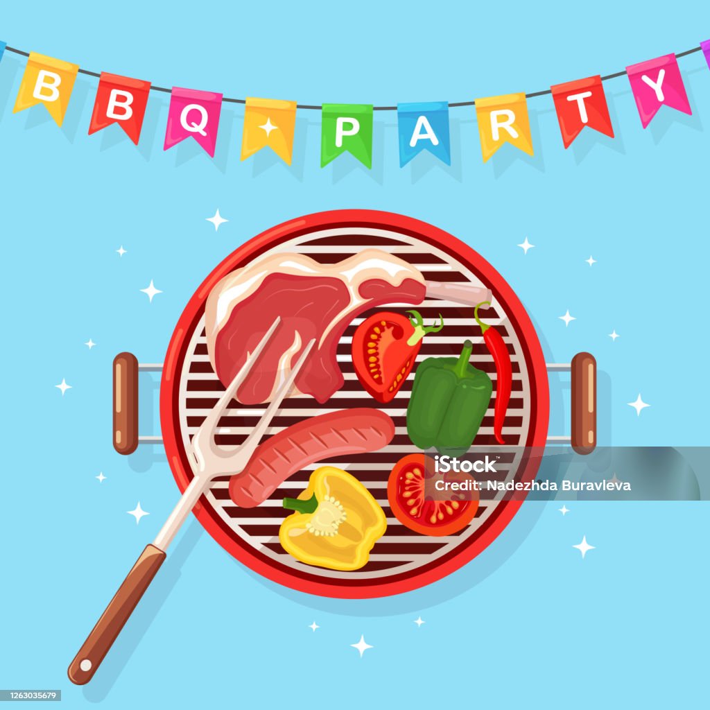 Barbekyu Bulat Portabel Dengan Sosis Panggangan Steak Daging Sapi