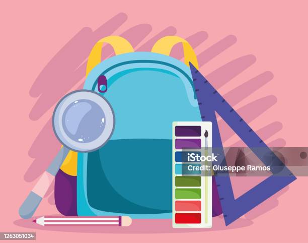 Retour À Lécole Sac À Dos Crayon Paletteur De Couleurs Et Règle Dessin