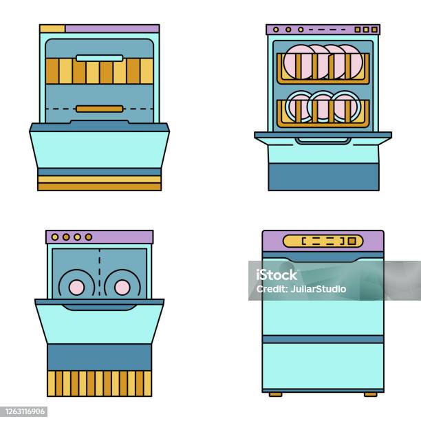 Vecteur De Couleur De Ligne Dicône De Machine De Lavevaisselle Modèle