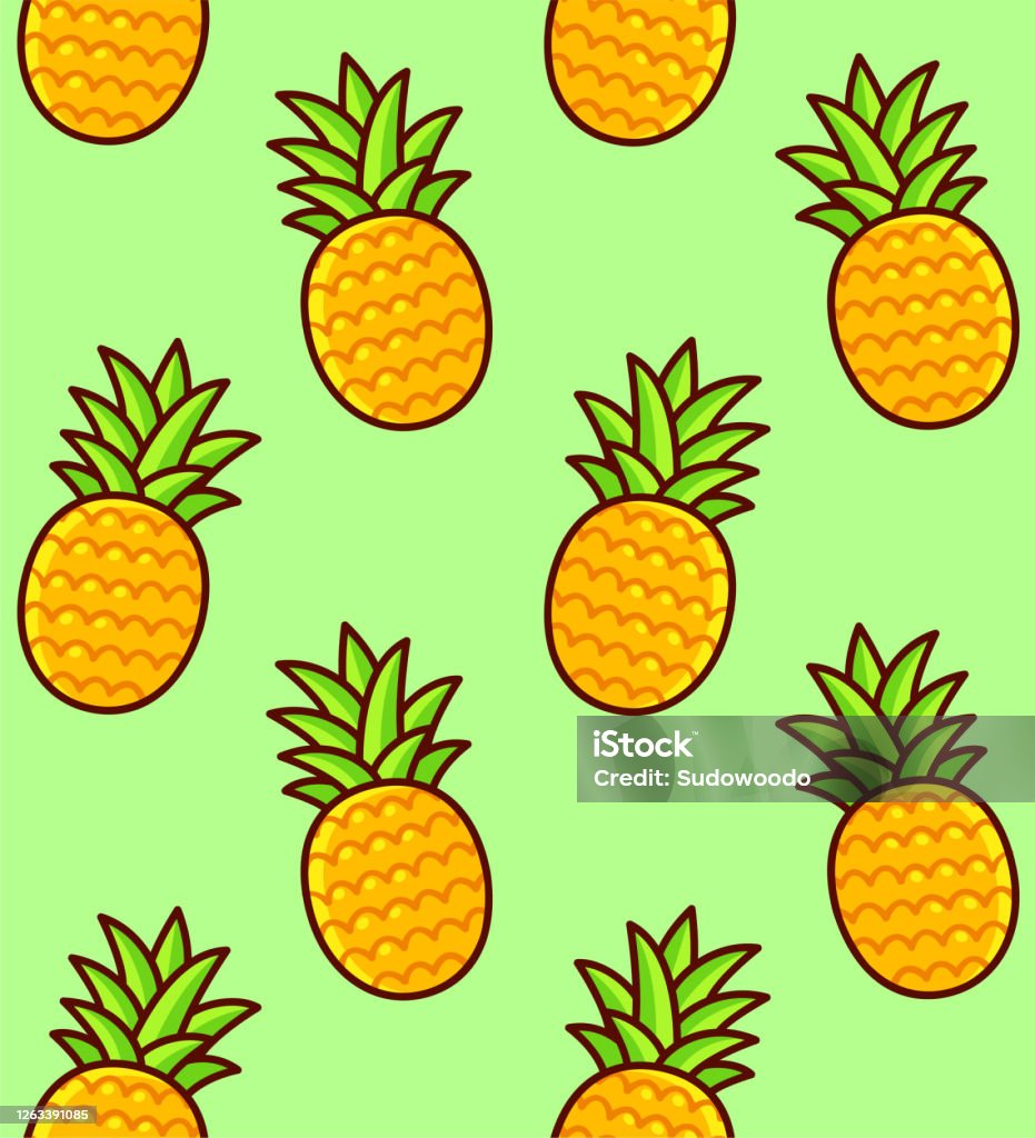 Pola Nanas Kartun Ilustrasi Stok Unduh Gambar Sekarang Bertekstur Buah Buah Tropis Istock