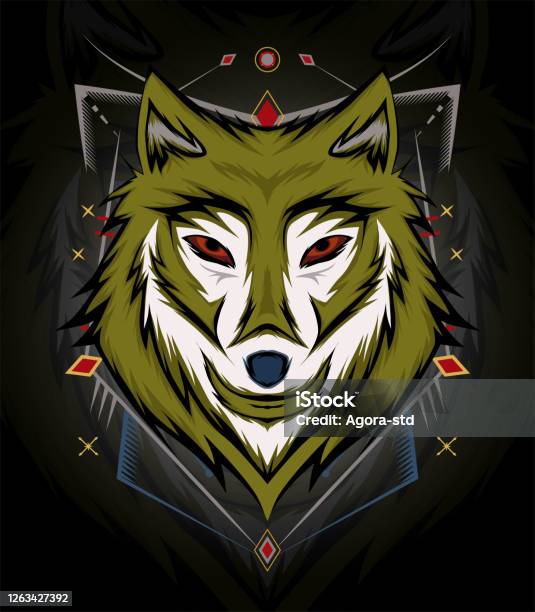 Desain Logo Wajah Serigala Maskot Serigala Gambar Simetris Frontal Serigala Terlihat Keren