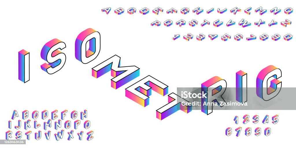 Font Isometrik Alfabet Geometris Berwarna Kreatif 3d Angka Huruf