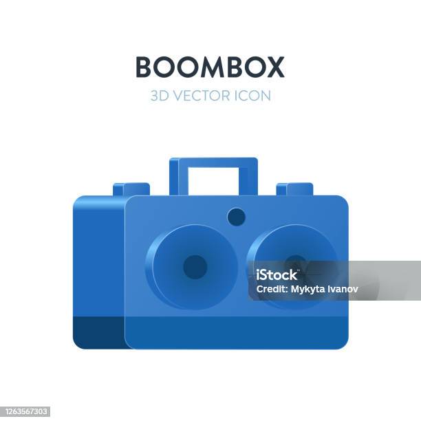 Ikon Vektor Isometrik Boombox 3d Ilustrasi Vektor 3d Dengan Warna Biru
