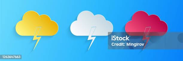 Icône Storm Coupée En Papier Isolée Sur Fond Bleu Nuage Et Signe De
