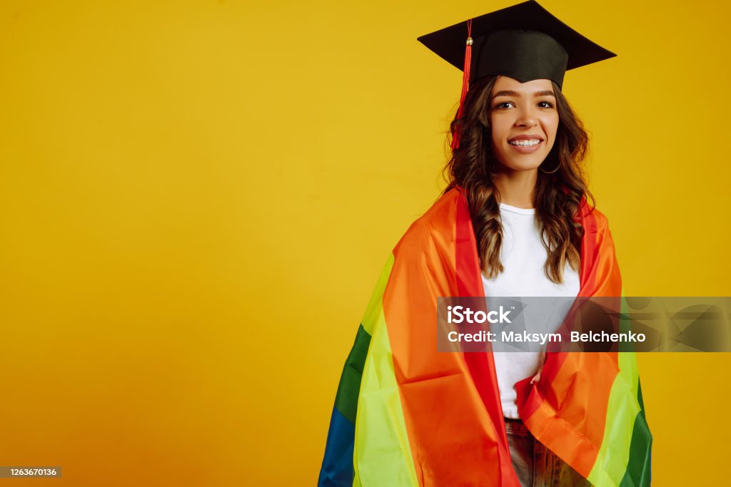 Beautiful African American Lesbian Girl In A Graduation Hat Posing With