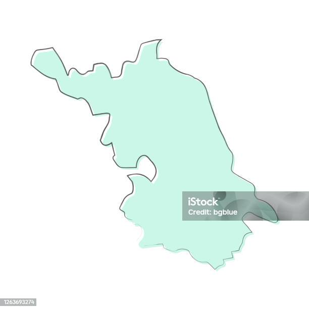 Jiangsu Map Hand Drawn On White Background Trendy Design Stock
