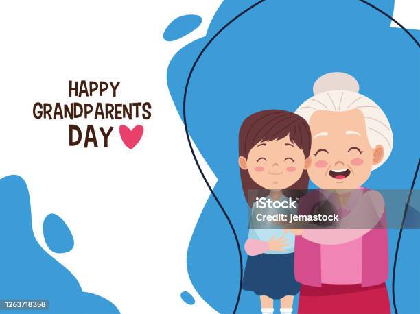 Kartu Hari Kakeknenek Bahagia Dengan Nenek Dan Cucu Perempuan Ilustrasi