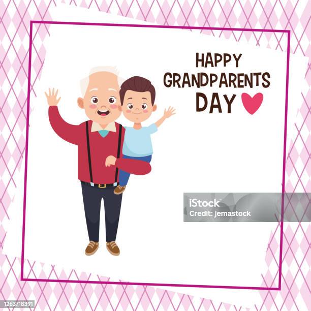 Kartu Hari Kakek Dan Nenek Bahagia Dengan Kakek Dan Cucu Ilustrasi Stok Unduh Gambar Sekarang