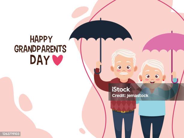 Kartu Hari Kakeknenek Bahagia Dengan Pasangan Tua Ilustrasi Stok