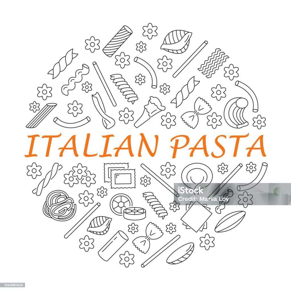 Bannière Italienne De Pâtes Avec Licône De Ligne Différents Types De