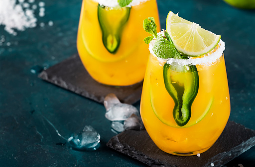 Spicy Margarita Cocktail With Tequila Mango Juice Jalapeno Pepper Lime