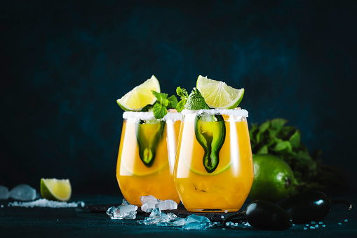 Spicy Margarita Cocktail With Tequila Mango Juice Jalapeno Pepper Lime