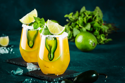 Spicy Margarita Cocktail With Tequila Mango Juice Jalapeno Pepper Lime
