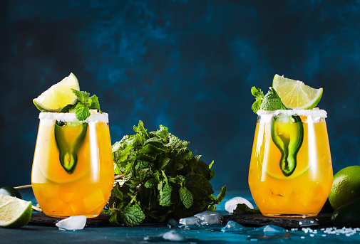 Spicy Margarita Cocktail With Tequila Mango Juice Jalapeno Pepper Lime