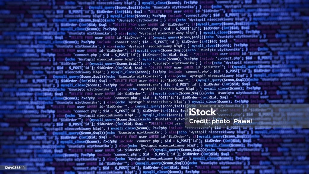 Blue Unique Background Programming Language On Laptop Computer Screen Program Code Php Html