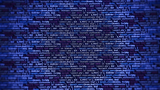 Blue Unique Background Programming Language On Laptop Computer Screen Program Code Php Html