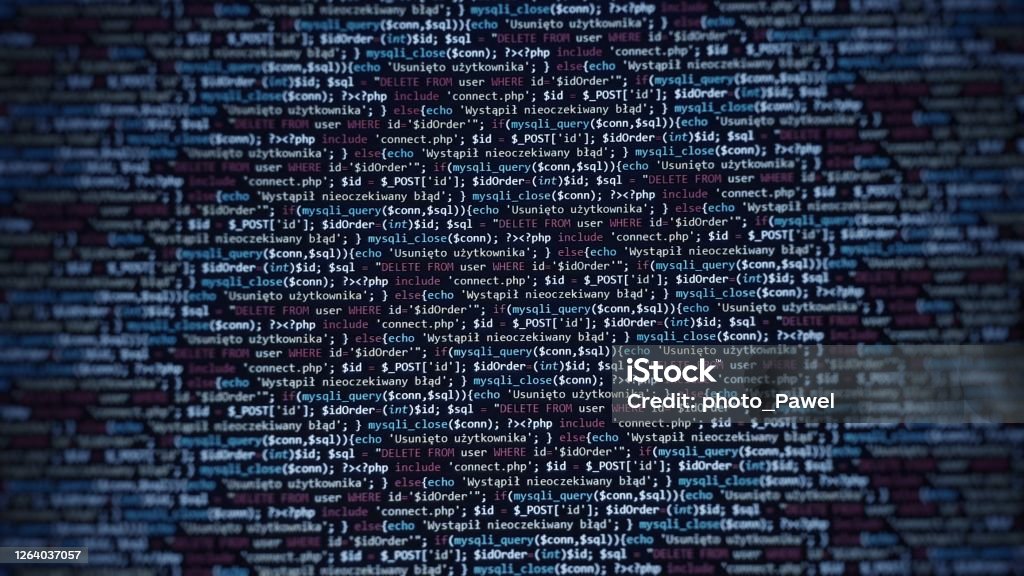 Blue Unique Background Programming Language On Laptop Computer Screen Program Code Php Html
