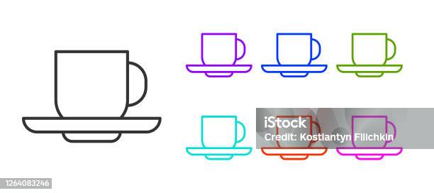 Schwarze Linie Kaffeetasse Symbol Isoliert Auf Weißem Hintergrund