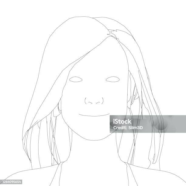 Kontur Seorang Gadis Dengan Rambut Panjang Tampilan Depan Ilustrasi