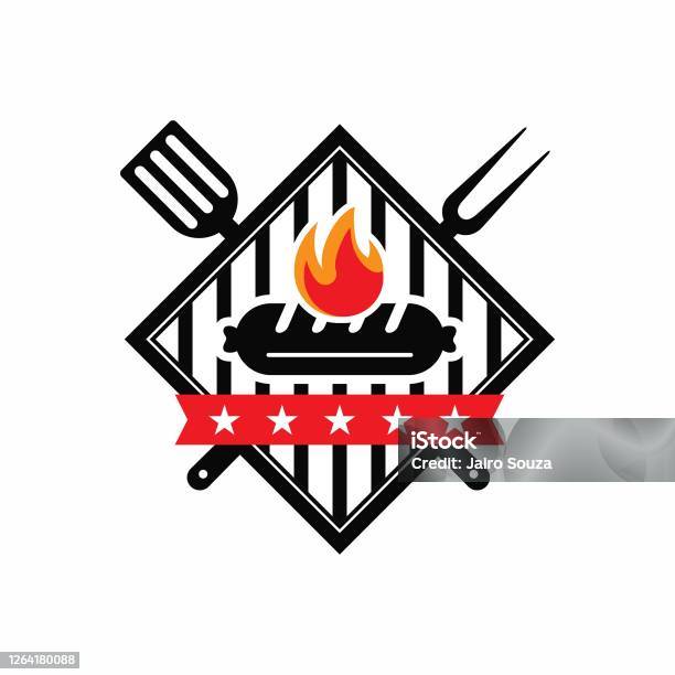 Barbekyu Bbq Steak Meat Grill Simbol Logo Vintage Ilustrasi Stok